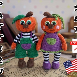Crochet Pattern Cute Pumpkin Boy and Girl. TUTORIAL Doll Pumpkin in ...