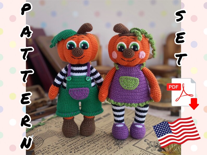 Crochet Pattern Cute Pumpkin Boy and Girl. TUTORIAL Doll - Etsy