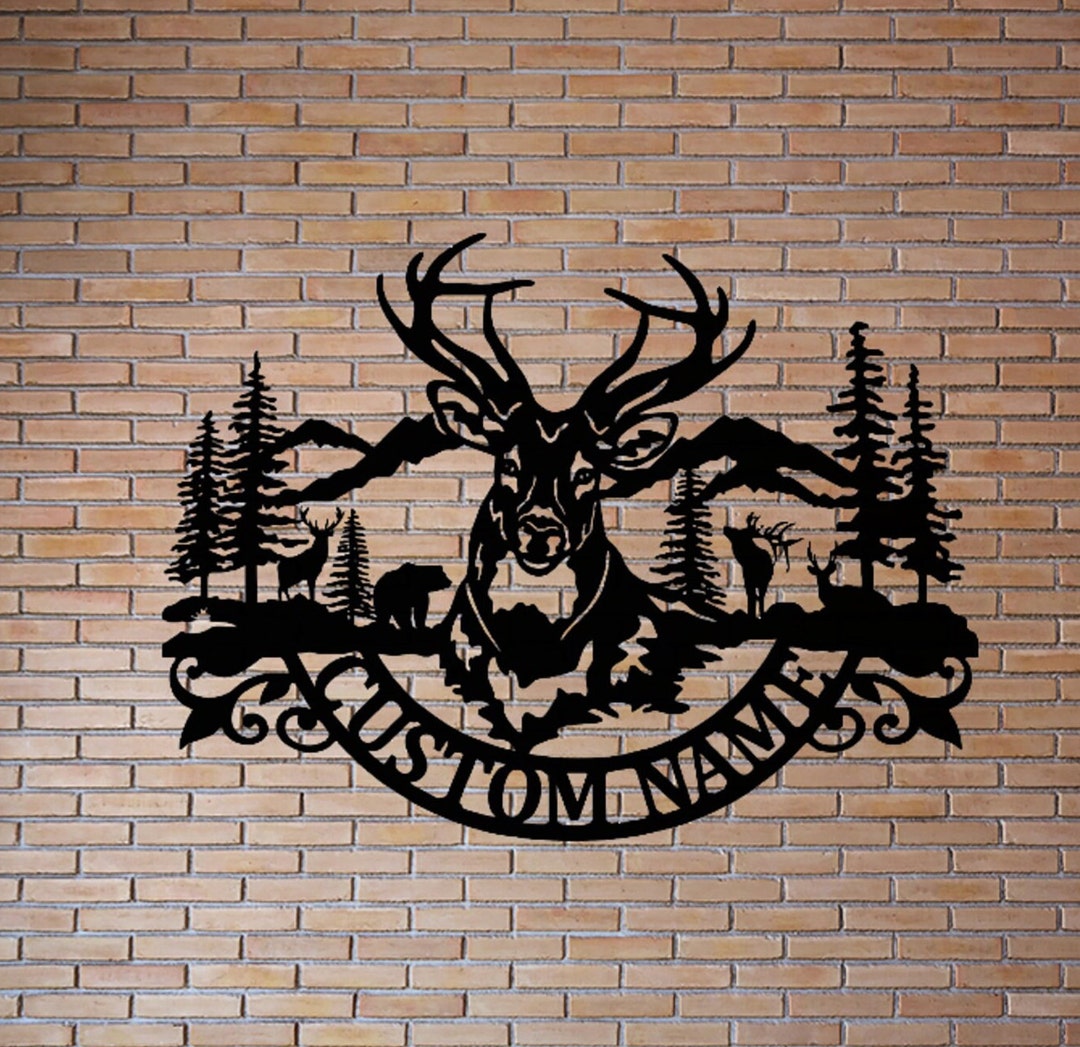 Custom Metal Deer Sign, Tree Mountain Decoration, Metal Deer Family Art ...