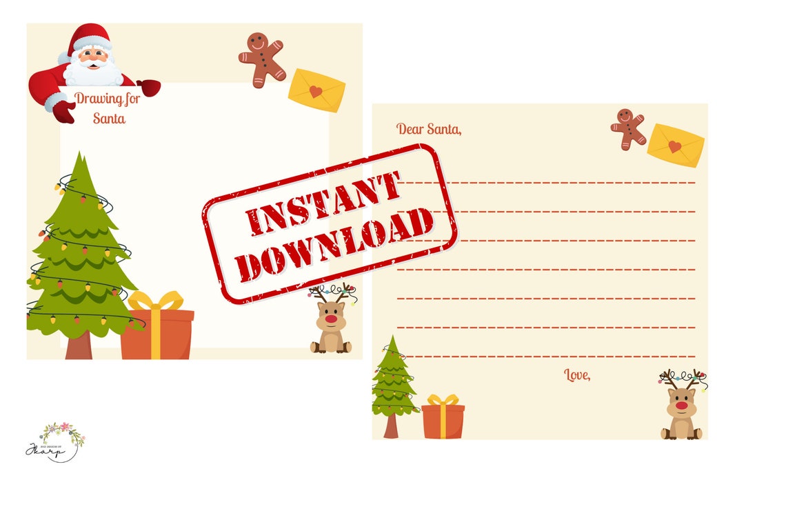 Printable Letter and Drawing to Santa, Holiday Fun, Kid Christmas - Etsy