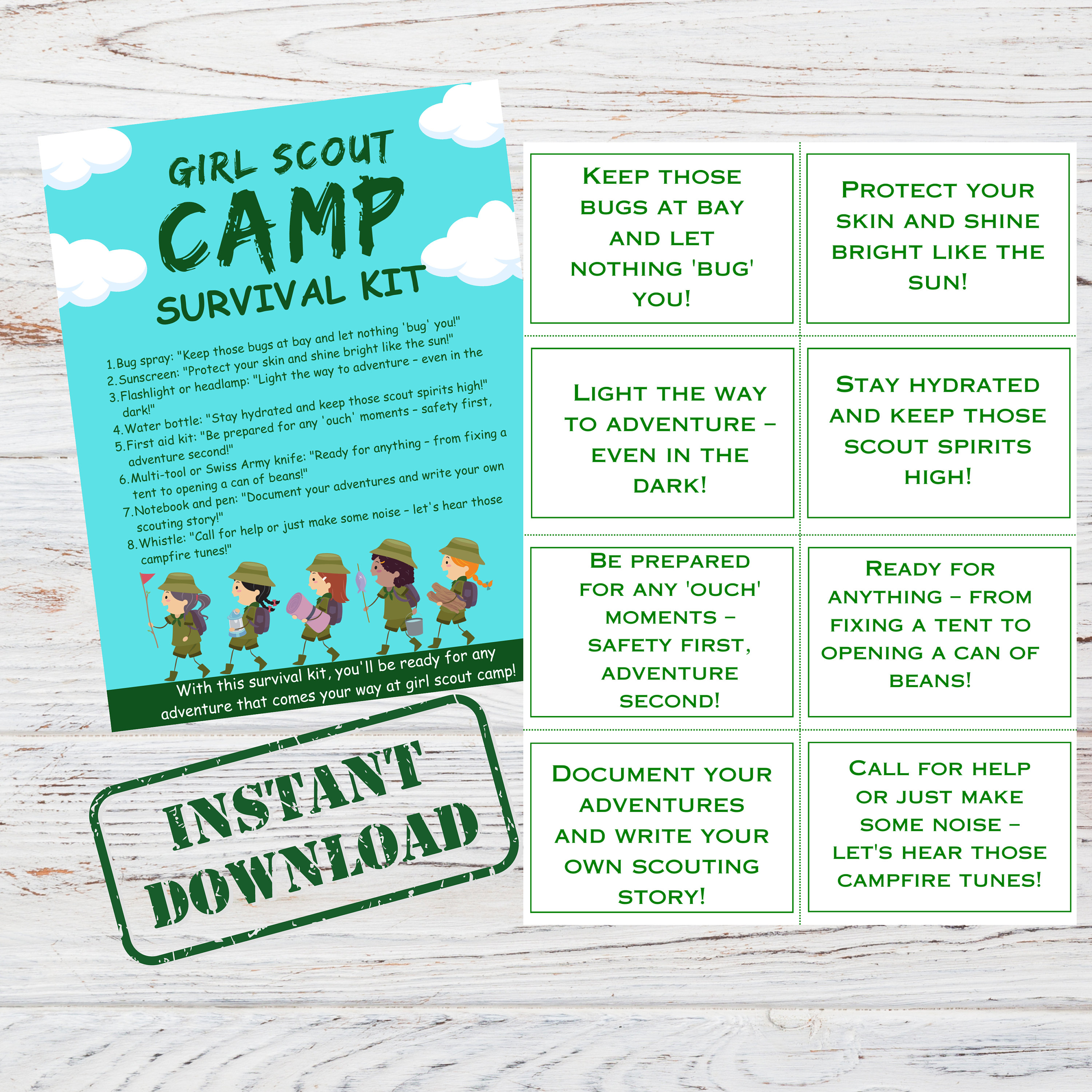 Girl Scout Camp Survival Kit Gift Tags | Girl Scout Camp Treat Bag Tag ...