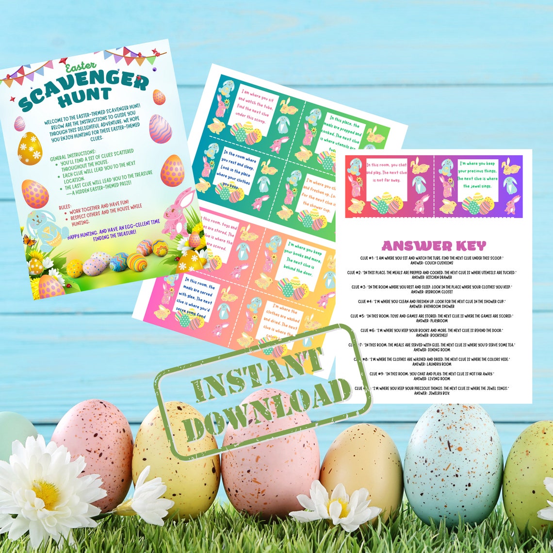 Indoor Easter Scavenger Hunt for Kids / Easter Egg Hunt Clues / Easter ...