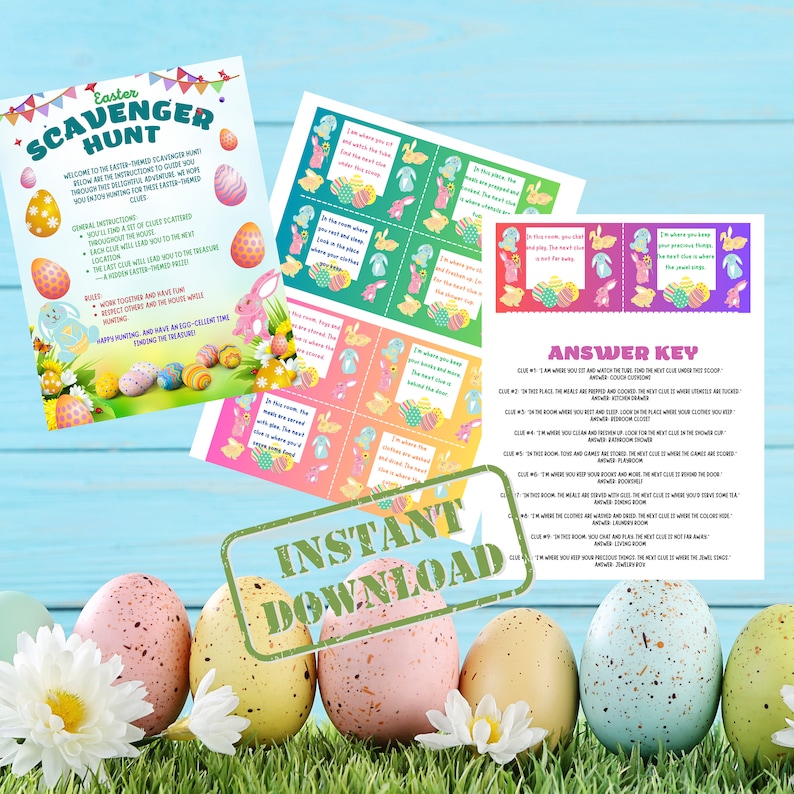 Indoor Easter Scavenger Hunt for Kids / Easter Egg Hunt Clues / Easter ...