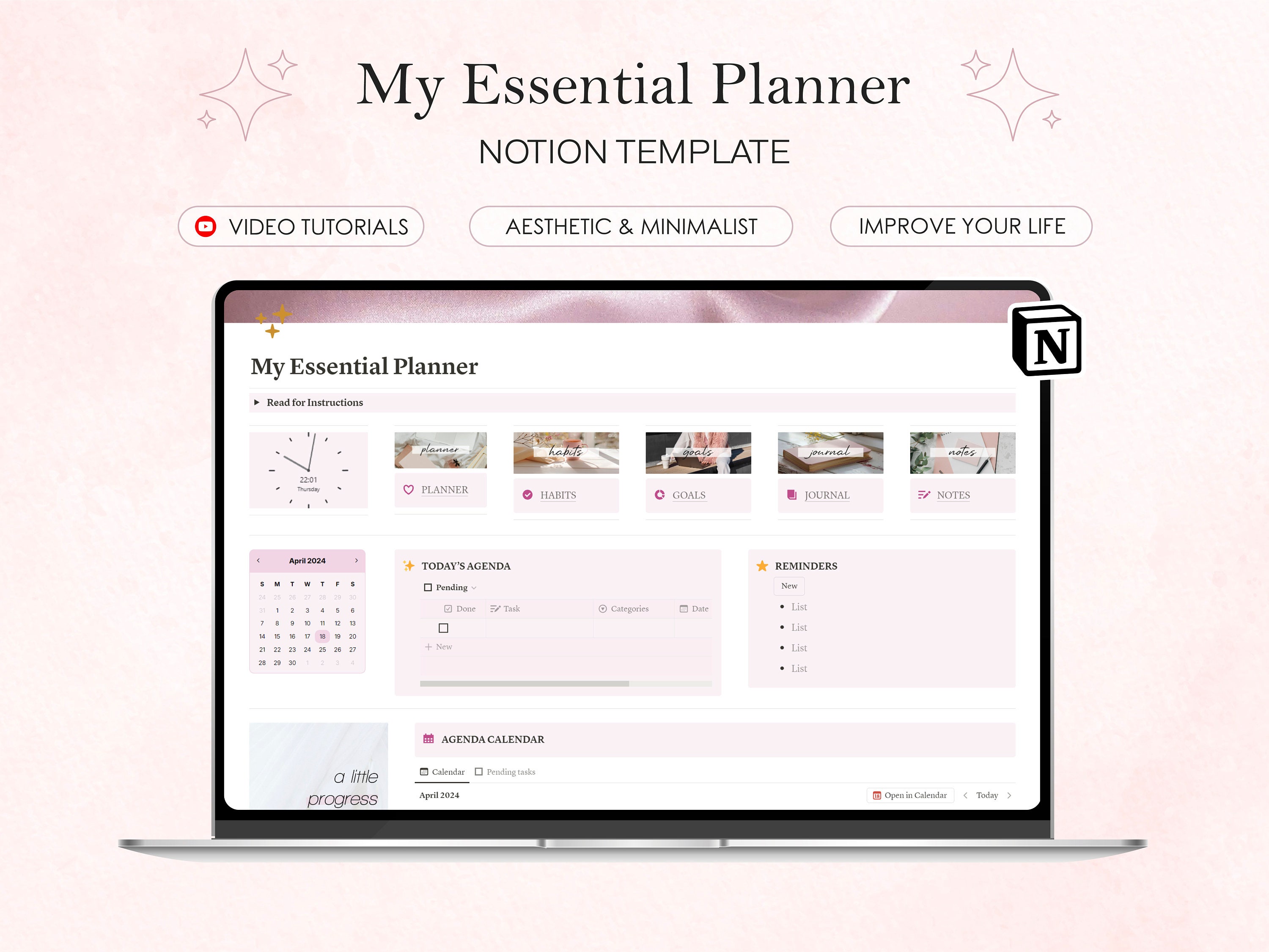 Aesthetic Notion Template, Notion Life Planner, Minimalist Template ...