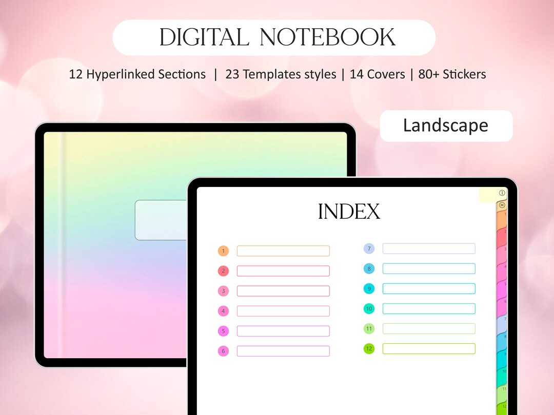 Landscape Digital Notebook, Digital Journal, Hyperlinked Sections and ...