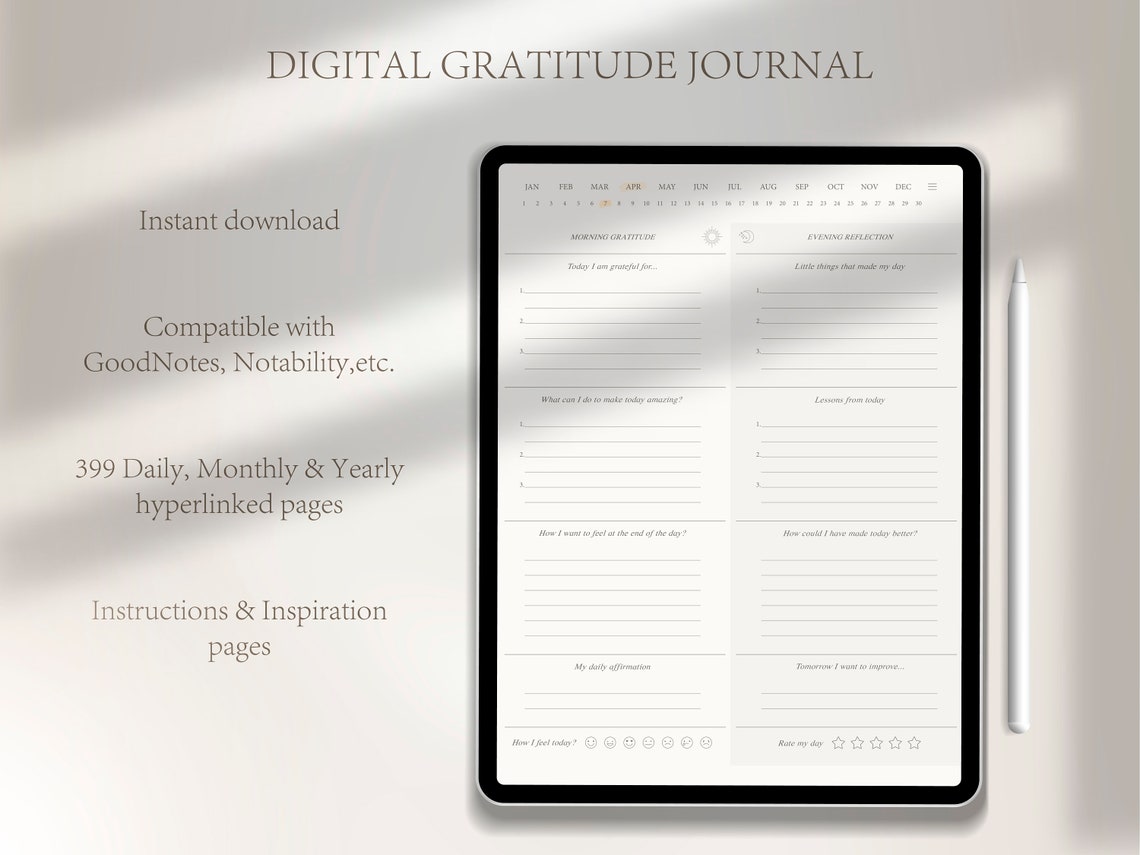 Digital Gratitude Journal, Daily Gratitude Journal, Digital Journaling ...