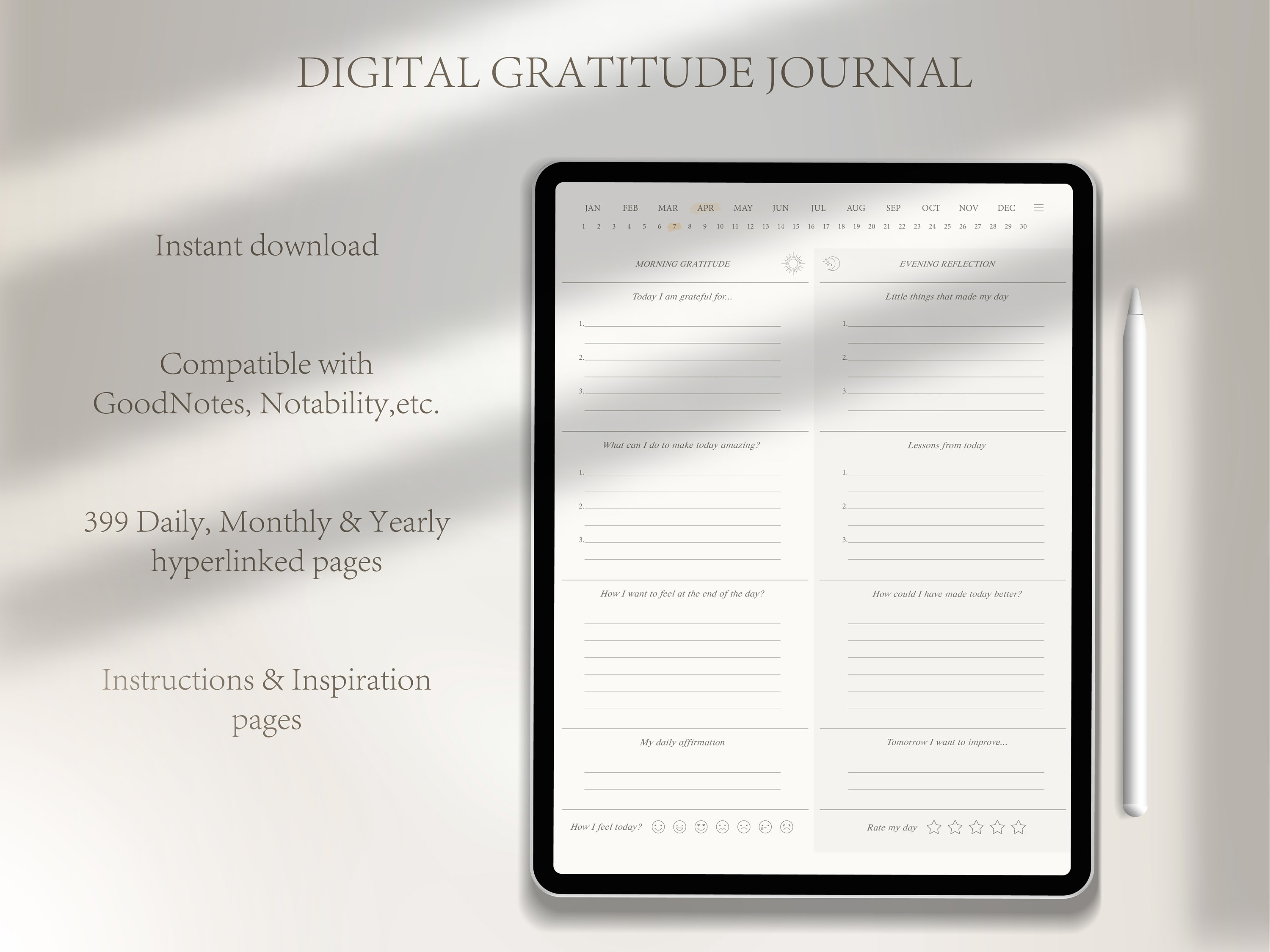 Digital Gratitude Journal, Daily Gratitude Journal, Digital Journaling ...