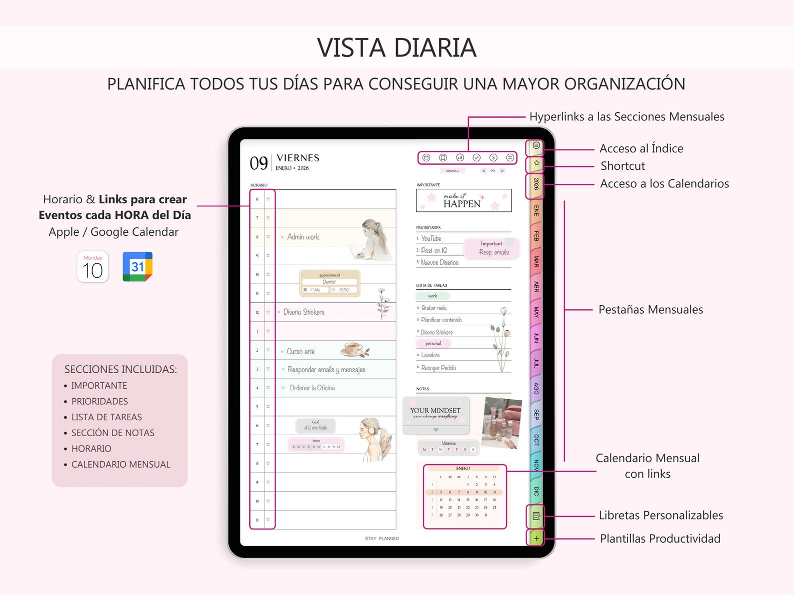 Spanish 2026 Digital Planner for iPad & Tablet Hyperlinked Planner ...