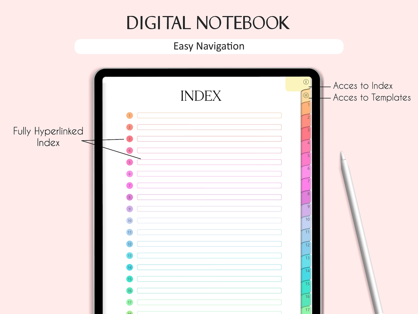 Digital Notebook for iPad & Tablets | 20 Tab Hyperlinked Notebook ...