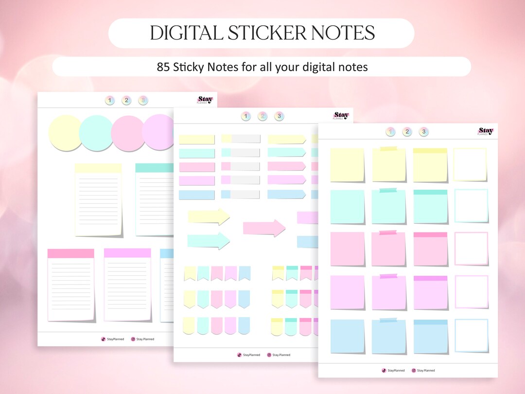 Pastel Digital Sticker Notes: Rainbow Planner Stickers (digital ...