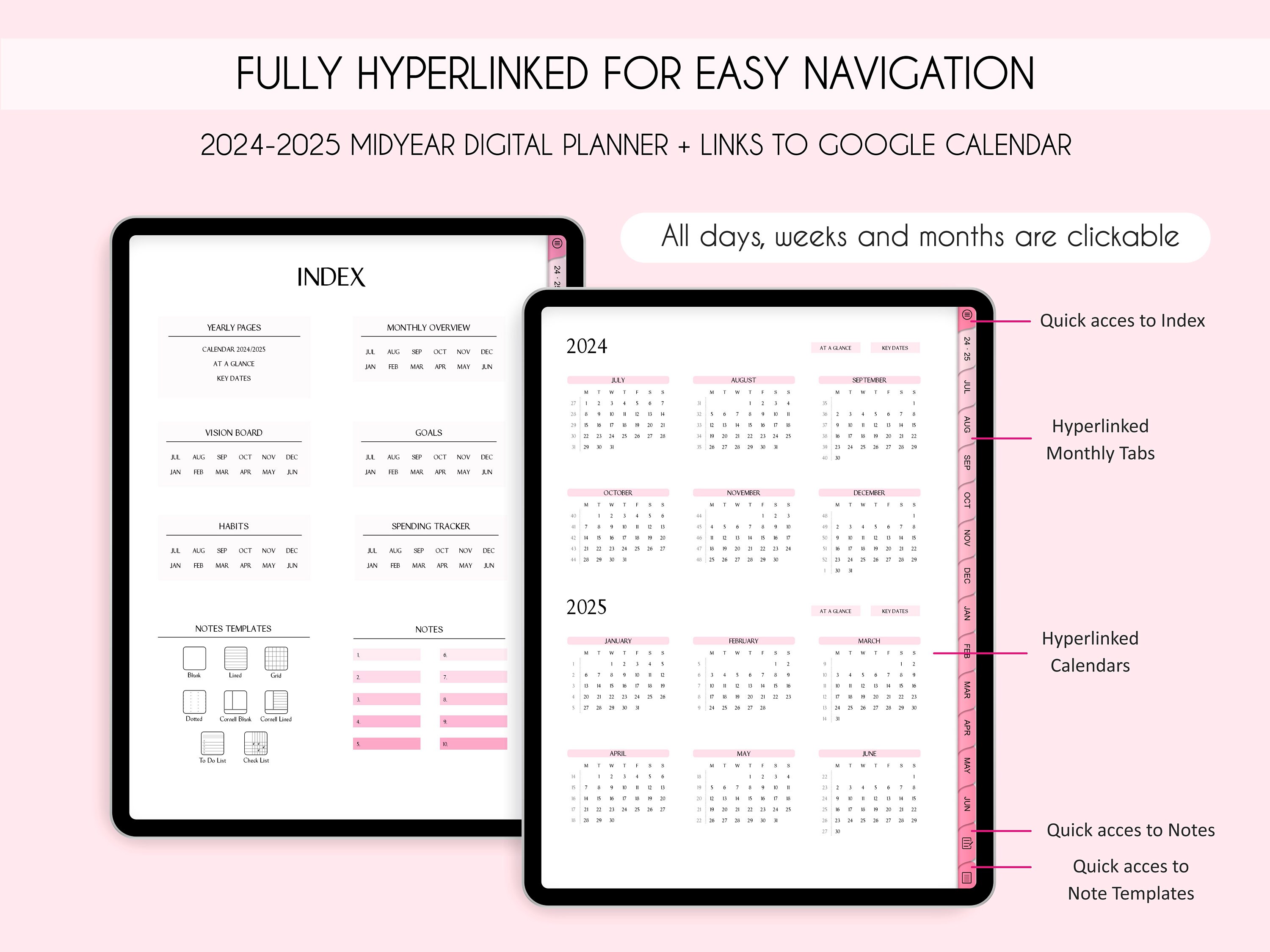 2024 2025 Mid Year Digital Planner, SET REMIENDERS in Google Calendar ...