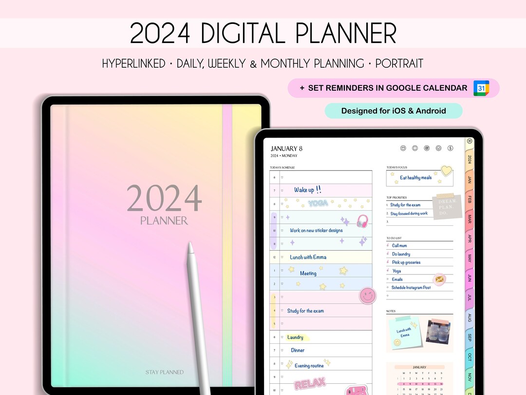 Planificador Digital 2024, Planificador Diario, Semanal y Mensual ...