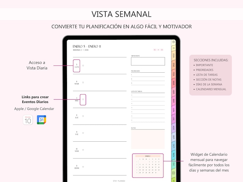 Spanish 2026 Digital Planner for iPad & Tablet Hyperlinked Planner ...