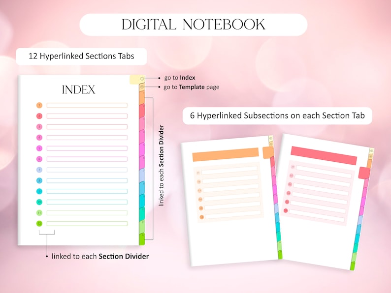 Digital Notebook Digital Journal Hyperlinked Sections and - Etsy
