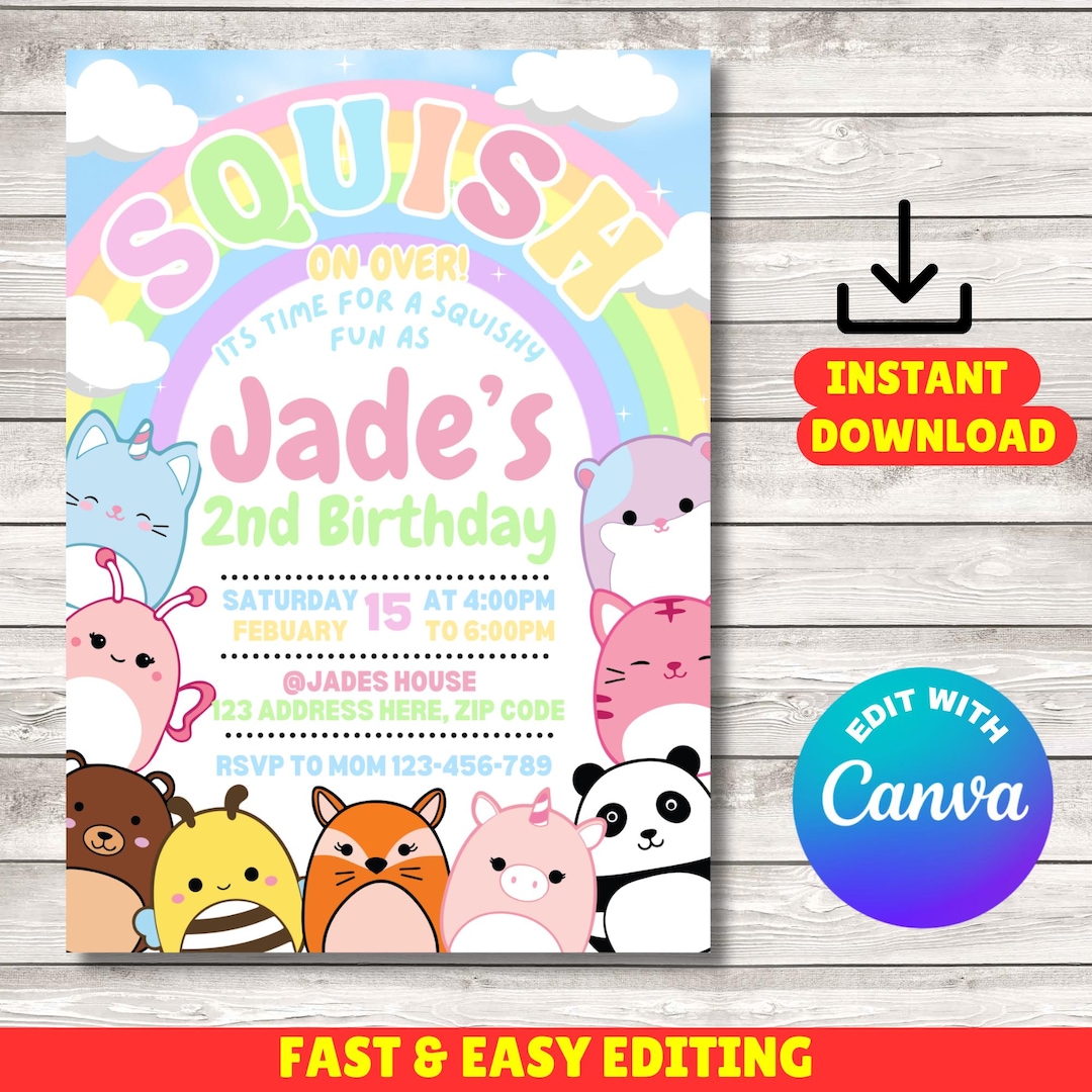 Squishmallow Birthday Invitation, Squishmallow Invitation, Squish ...