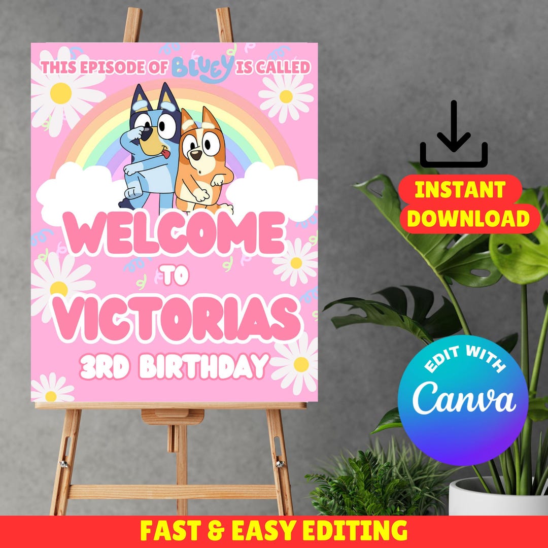 Bluey Welcome Sign Birthday Party | Pink Bluey Party Decorations ...