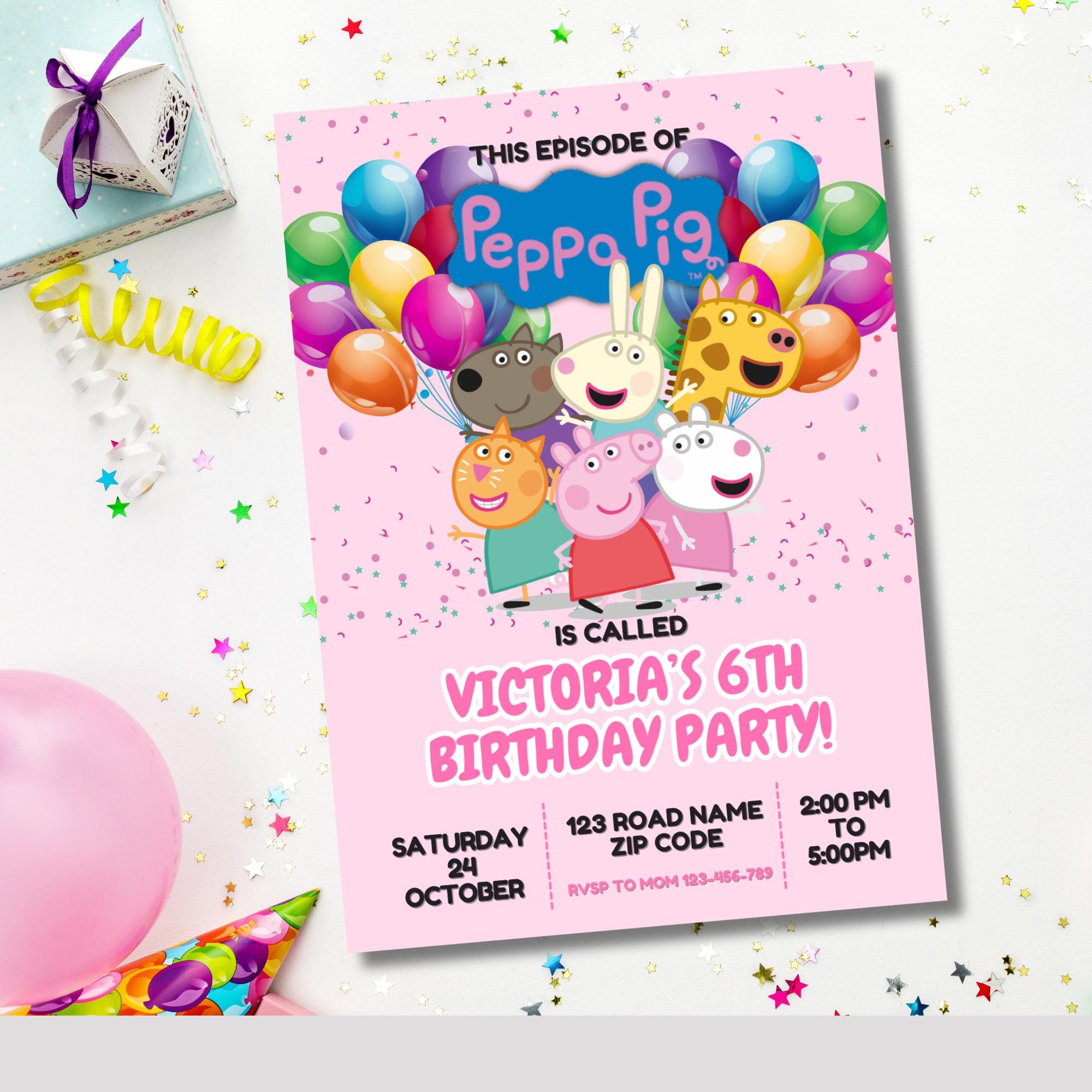 Editable Peppa Pig Birthday Invitation, Pig Girl Digital Birthday ...