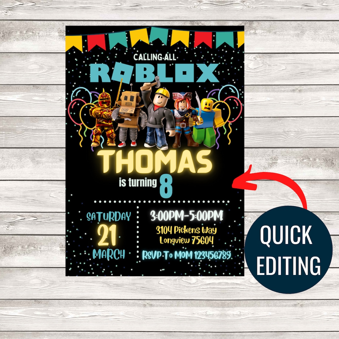 Roblox Invitation, Roblox Invite, Game Party, Roblox Boys Birthday ...