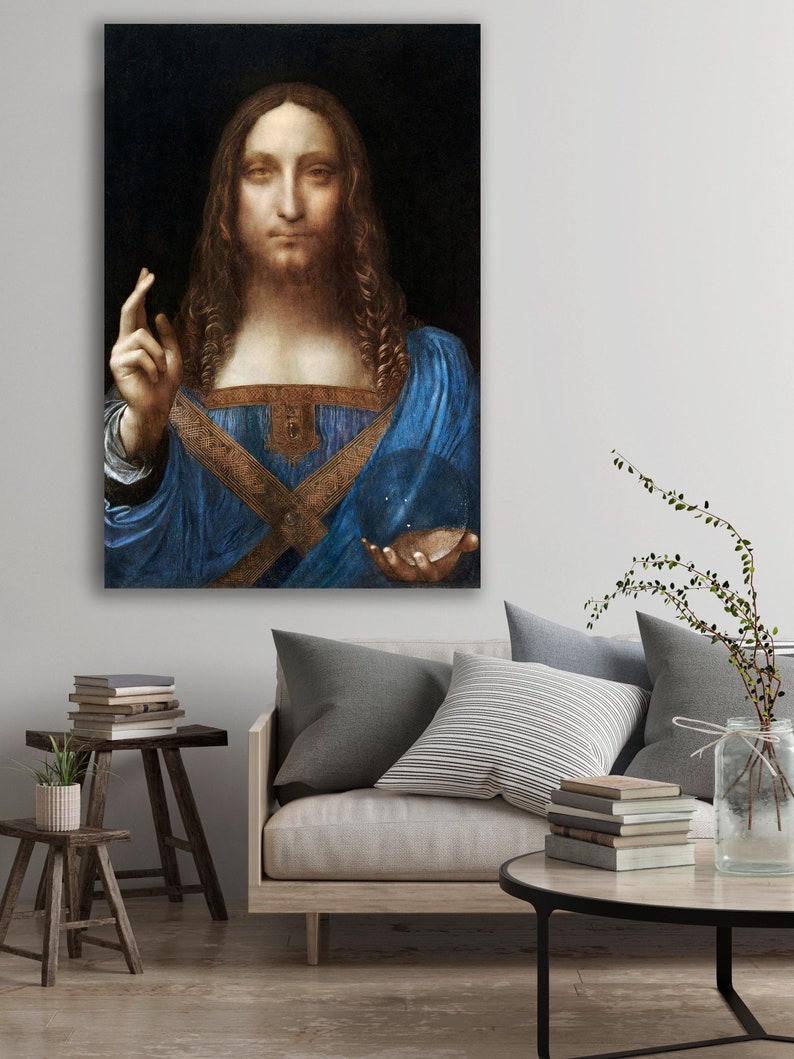 Canvas Salvator Mundi Leonardo Da Vinci Reproduction, Print Canvas Streched on Natural Wood ...