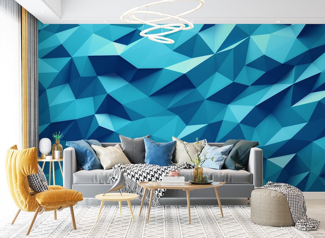 3D Wallpaper Blue Color Triangle Geometrical Background Wall Mural ...