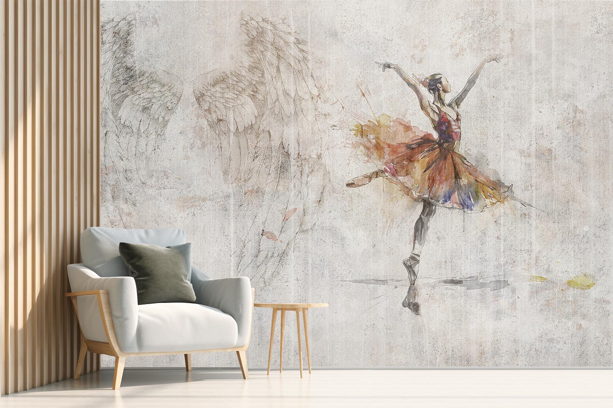 Ballerina Wallpaper Mural, Angel's Wings Self Adhesive Removable ...