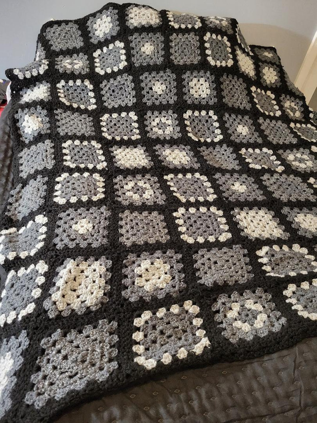 Granny Squares Crochet Afghan-shades of Gray - Etsy