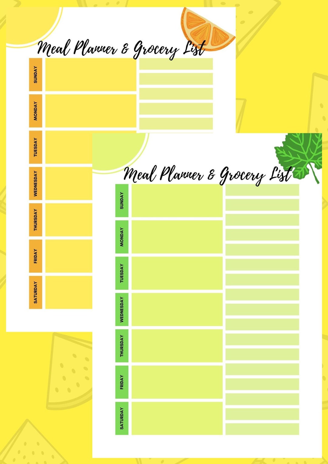 Meal Planner and Grocery List in 5 Colour Schemes - Etsy