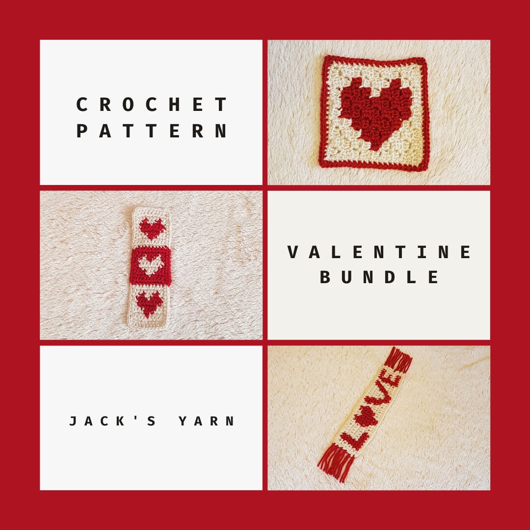 Crochet Pattern Valentine Bundle Heart Bookmark Pattern, Sweetheart ...