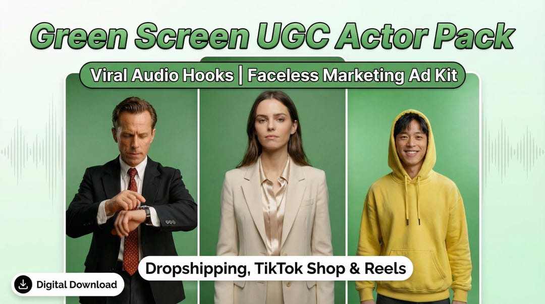 Green Screen UGC Actor Pack With Viral Audio Hooks | Faceless Marketing ...