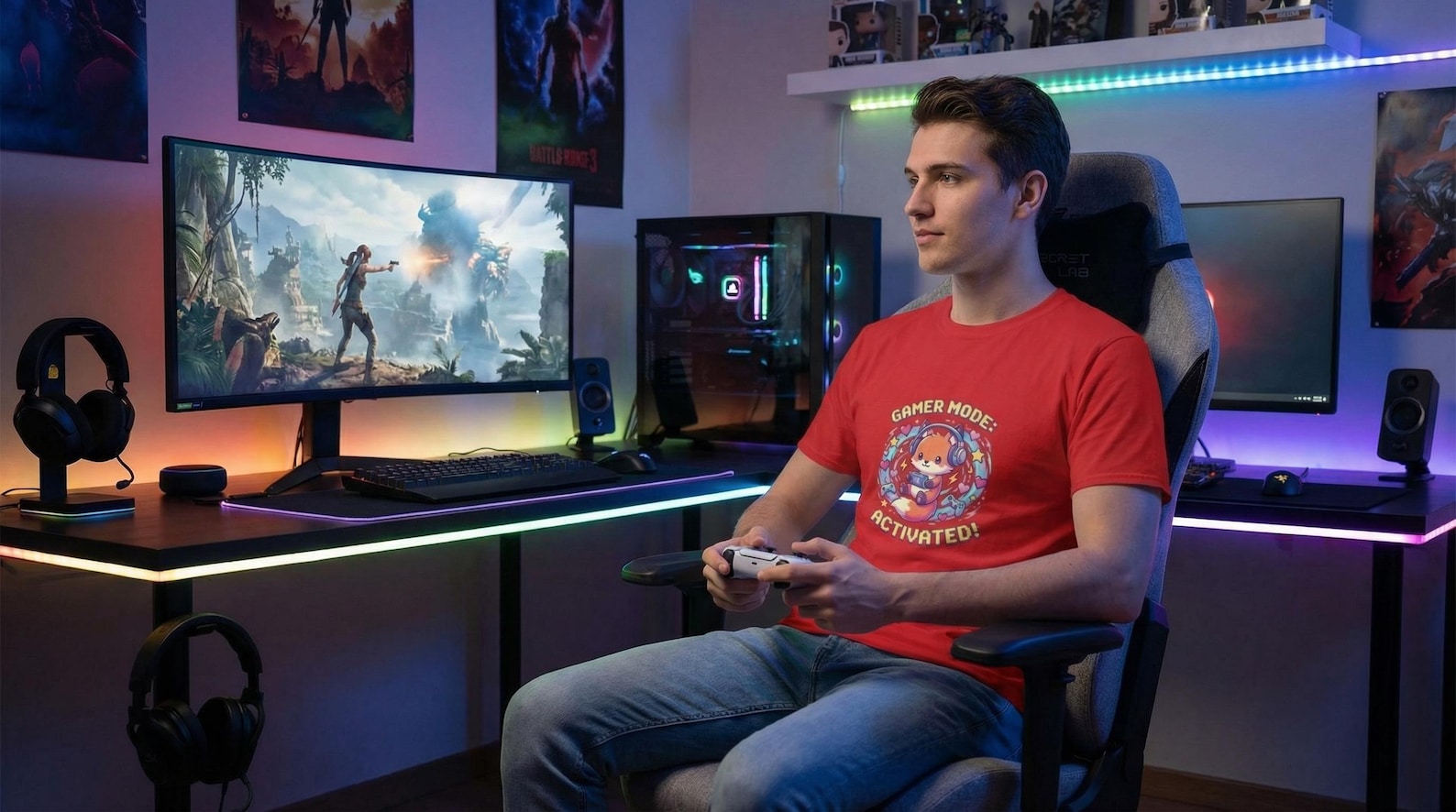 Gamer Mode Activated Shirt | Cute Gaming Fox Holding Controller | Retro ...