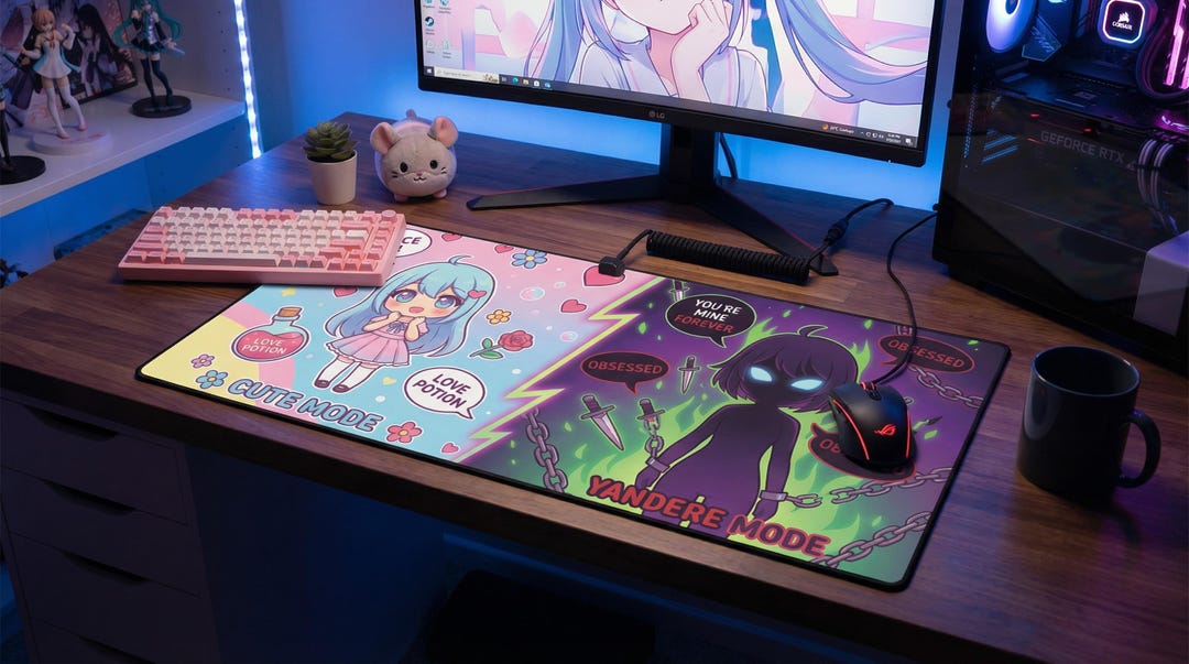 Kawaii Vs. Yandere Desk Mat | Cute & Psycho Split Design | XXL Anime ...