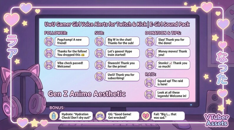 Uwu Gamer Girl Voice Alerts for Twitch & Kick | E-girl Sound Pack ...