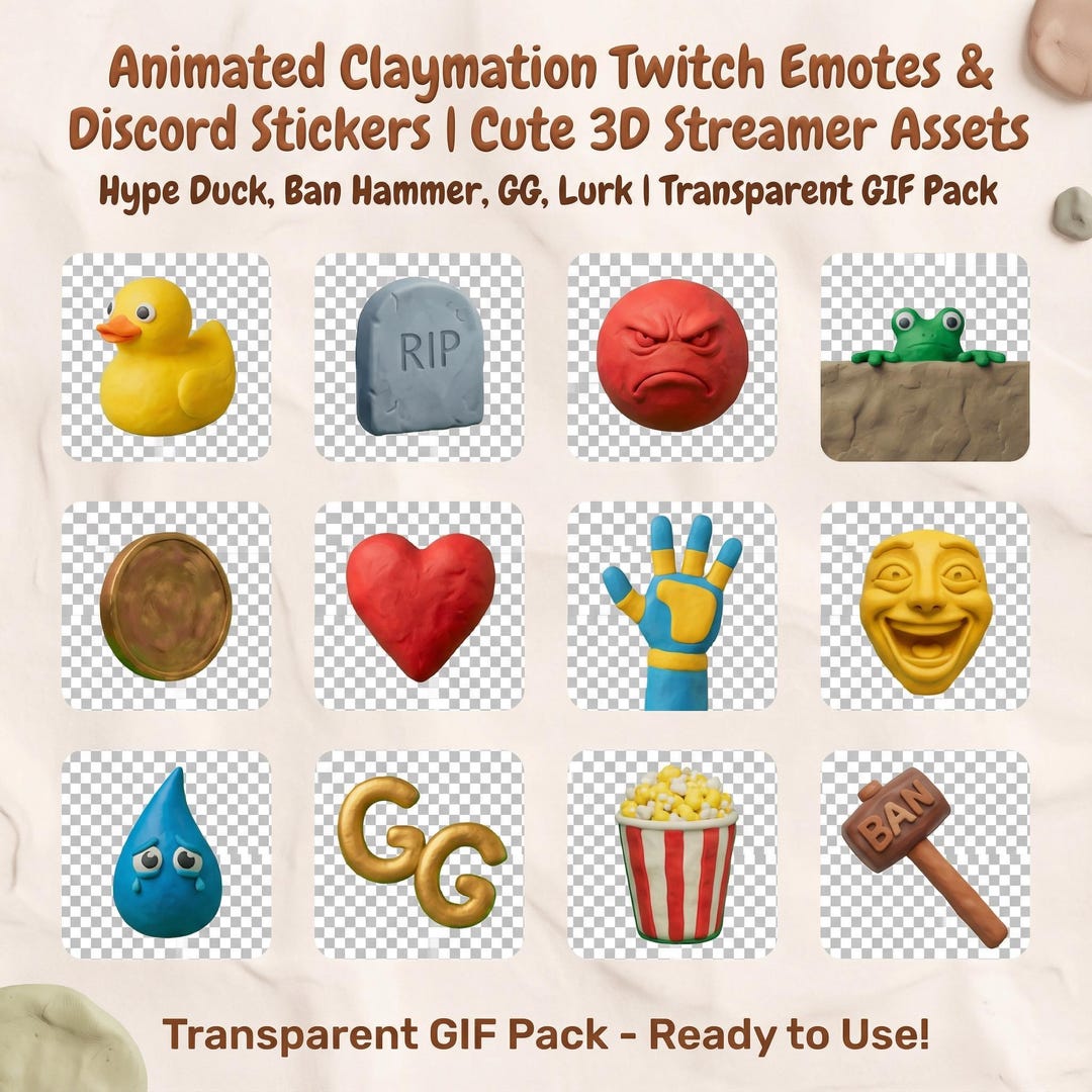 Animated Claymation Twitch Emotes & Discord Stickers | Cute 3D Streamer ...