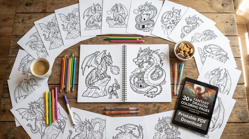 30+ Fantasy Dragon Coloring Pages | Mythical Creature Coloring Book ...