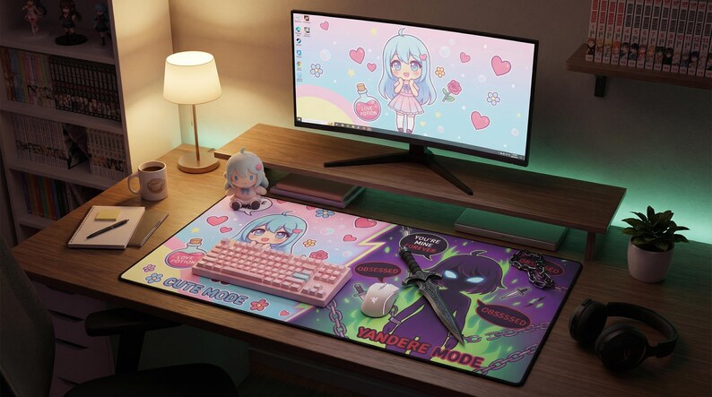 Kawaii Vs. Yandere Desk Mat | Cute & Psycho Split Design | XXL Anime ...