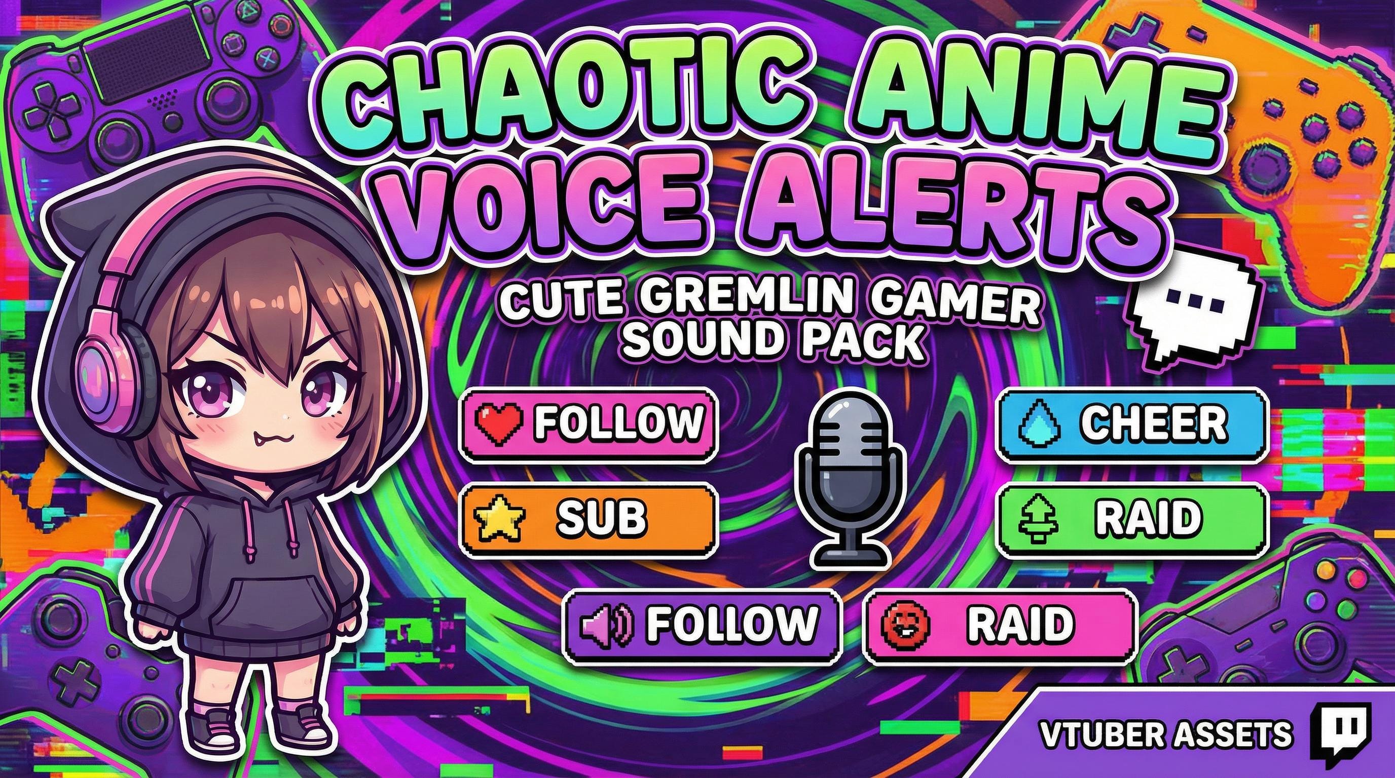 Chaotic Anime Voice Alerts for Twitch | Cute Gremlin Gamer Sound Pack ...