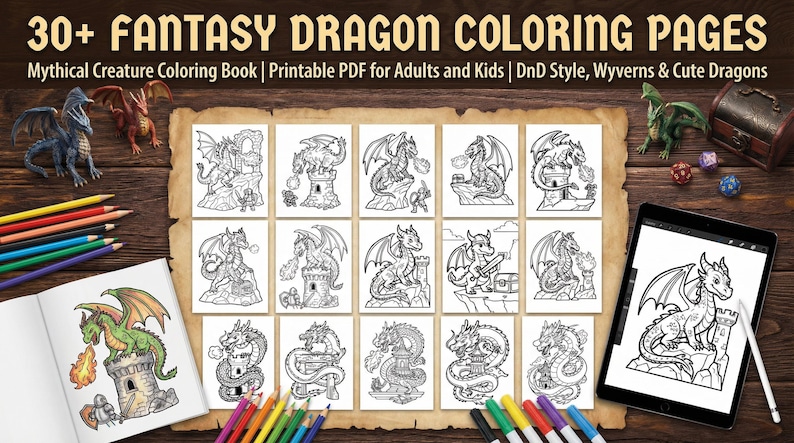 30+ Fantasy Dragon Coloring Pages | Mythical Creature Coloring Book ...