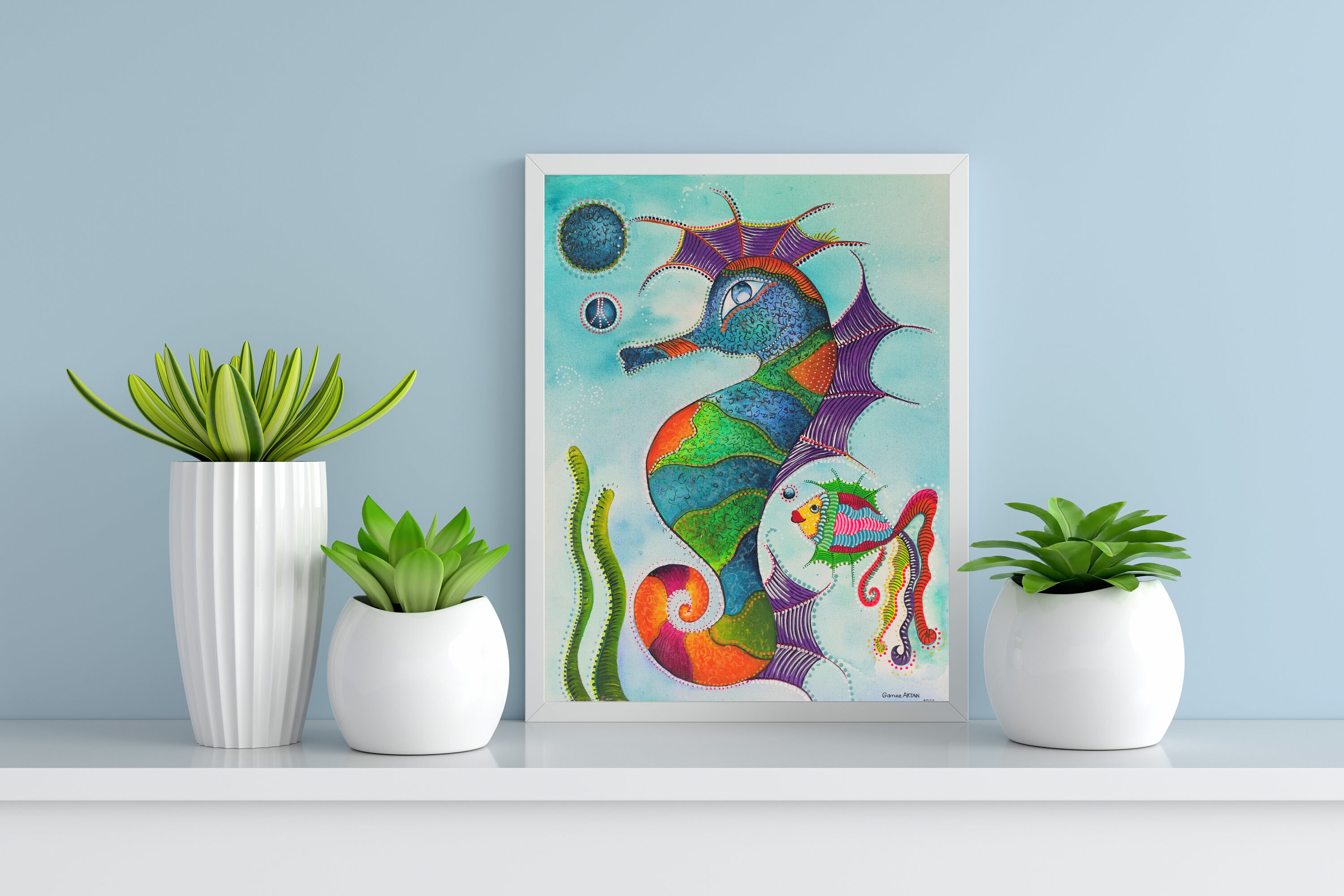 Seahorse Original Painting Printable Wall Art, Sea Horse Downloadable ...