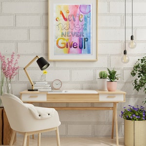 Never Give Up, Motivational Quotes, Groovy Printable Wall Art, Positive ...