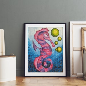 Printable Seahorse Wall Art Decor Painting, Nursery Decor, Downloadable ...