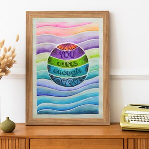 You Are Enough Typographic Printable Wall Art, Motivational Positive ...