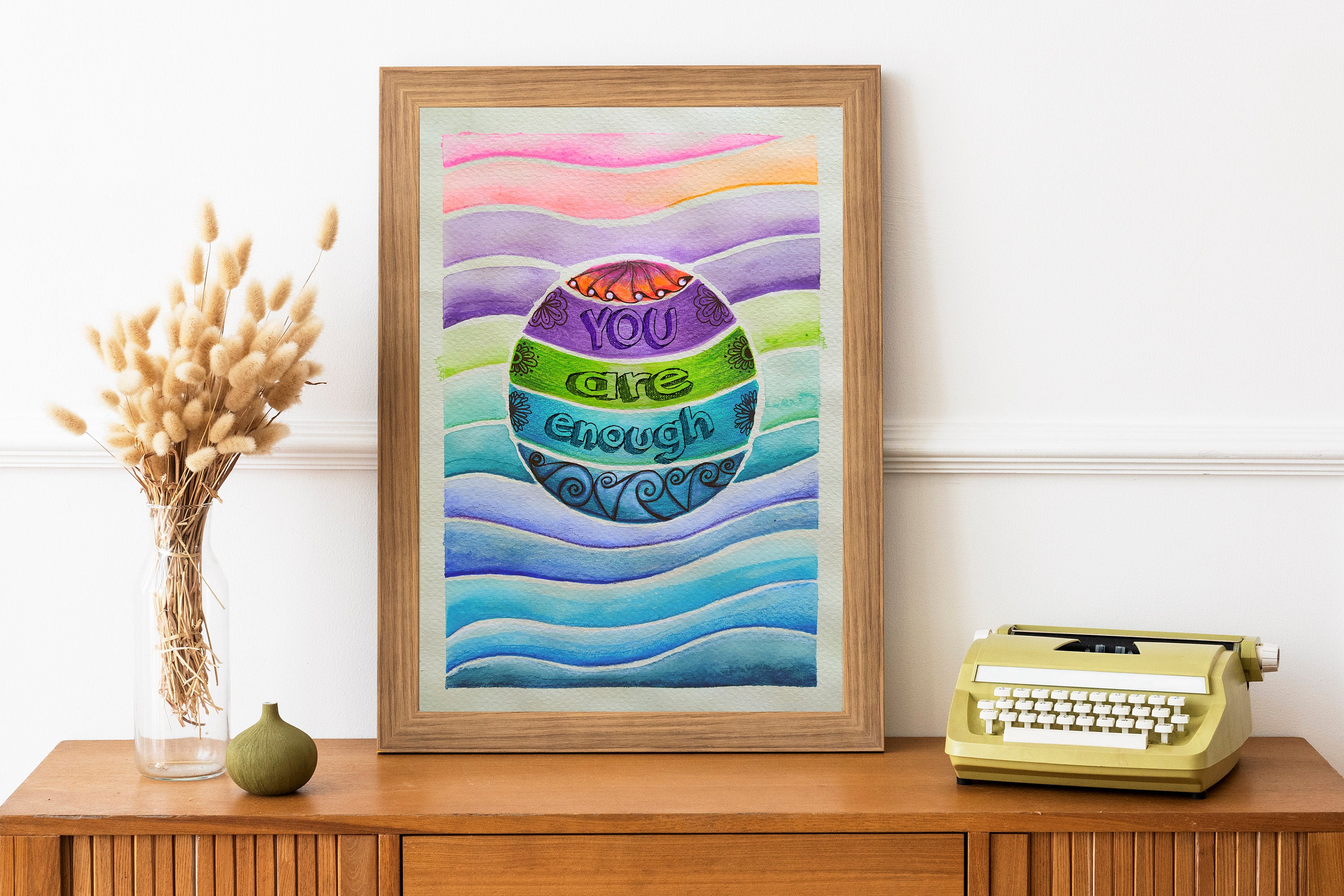 You Are Enough Typographic Printable Wall Art, Motivational Positive ...