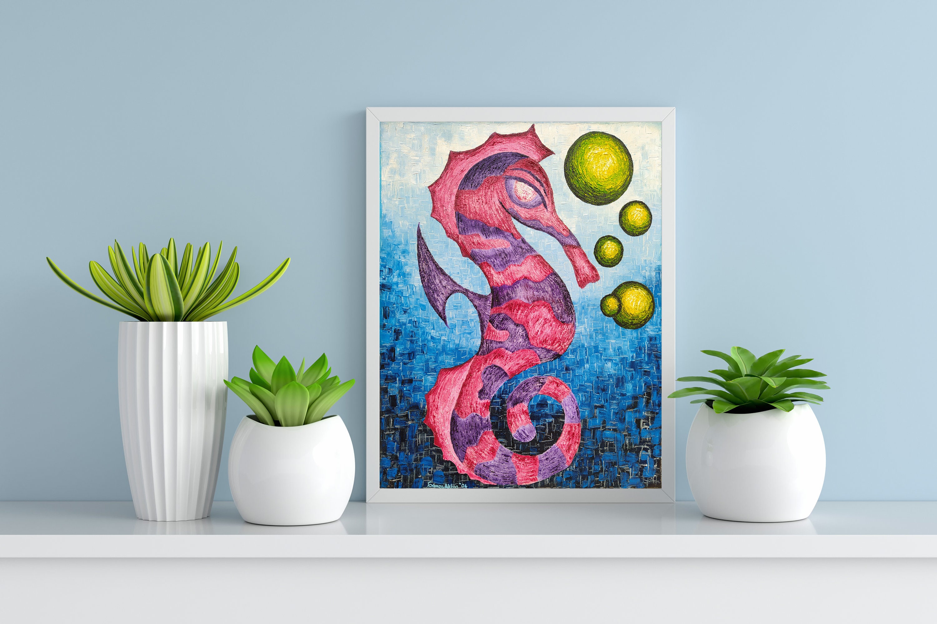 Printable Seahorse Wall Art Decor Painting, Nursery Decor, Downloadable ...