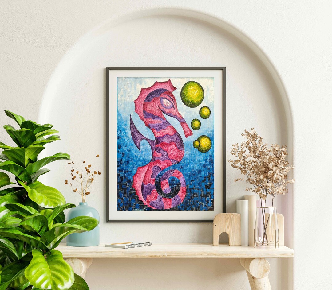 Printable Seahorse Wall Art Decor Painting, Nursery Decor, Downloadable ...