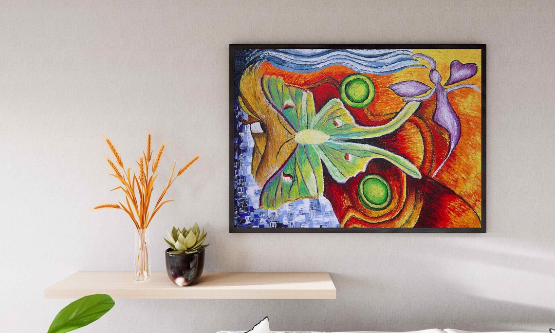 Luna Moth Butterfly Printable Wall Art Decor, Abstract Painting Artwork ...