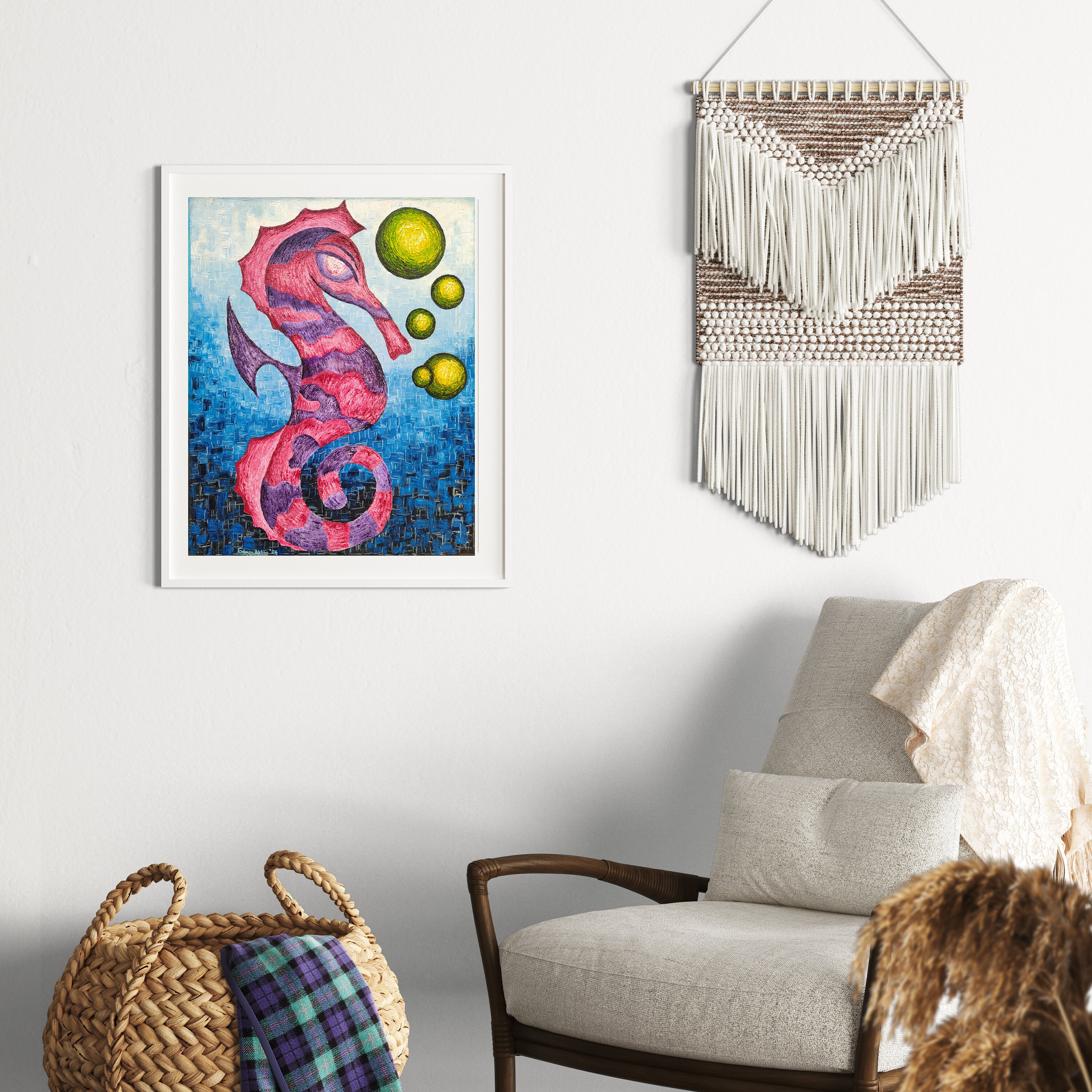 Printable Seahorse Wall Art Decor Painting, Nursery Decor, Downloadable ...
