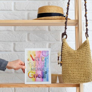 Never Give Up, Motivational Quotes, Groovy Printable Wall Art, Positive ...