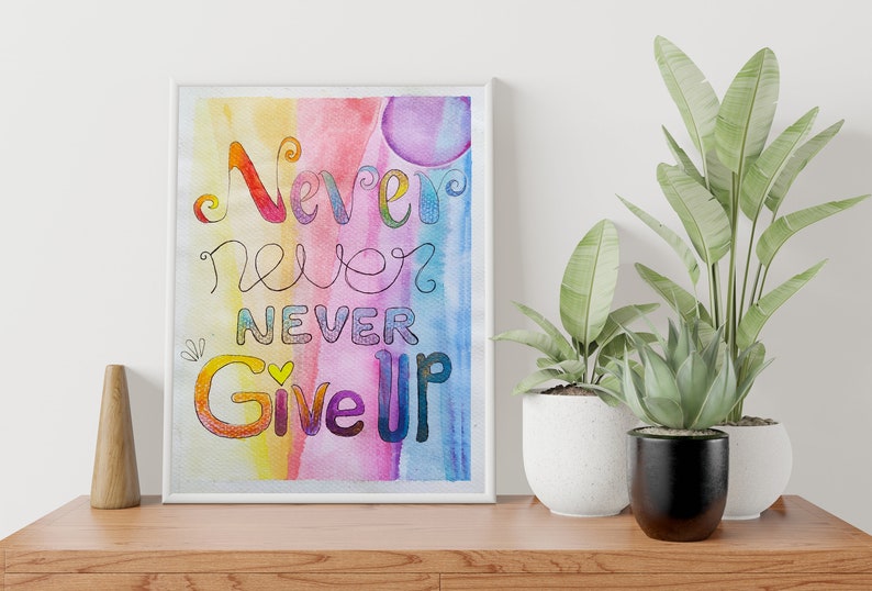 Never Give Up Motivational Quotes Groovy Printable Wall Art - Etsy