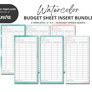A6 Budget Sheet Inserts for Cash Envelope System Bundle of 6 Cash ...