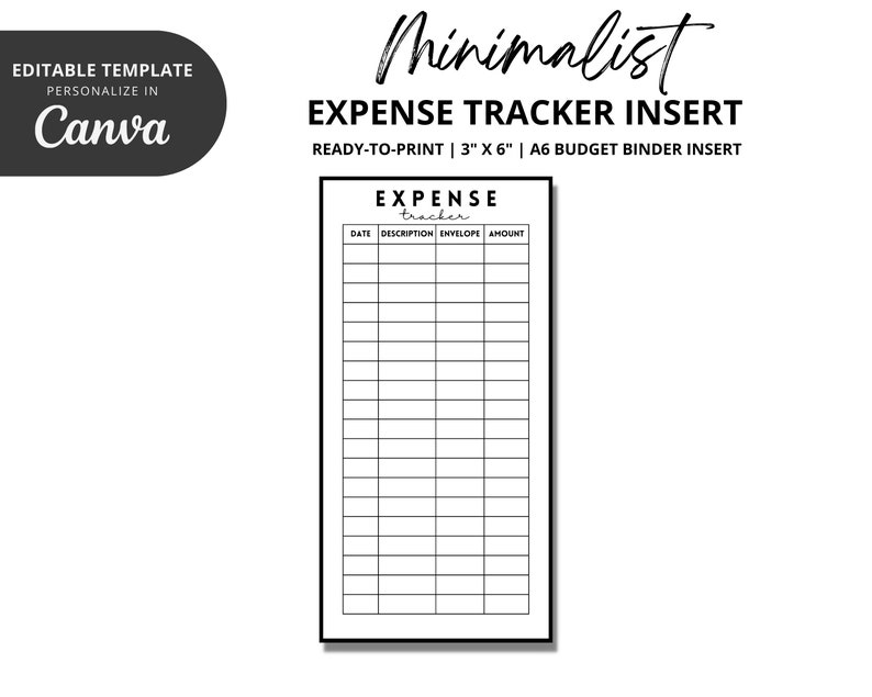A6 Expense Tracker for Cash Envelope System | Minimalist Insert Sheet ...
